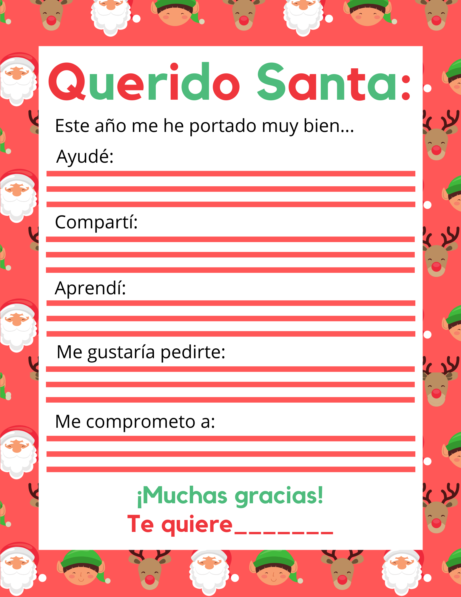 Carta para Santa Claus. Imprimible gratis. - Poder Mamá