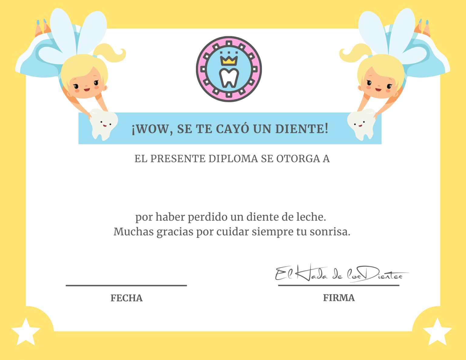 Hada de los Dientes. Diplomas imprimibles. - Poder Mamá