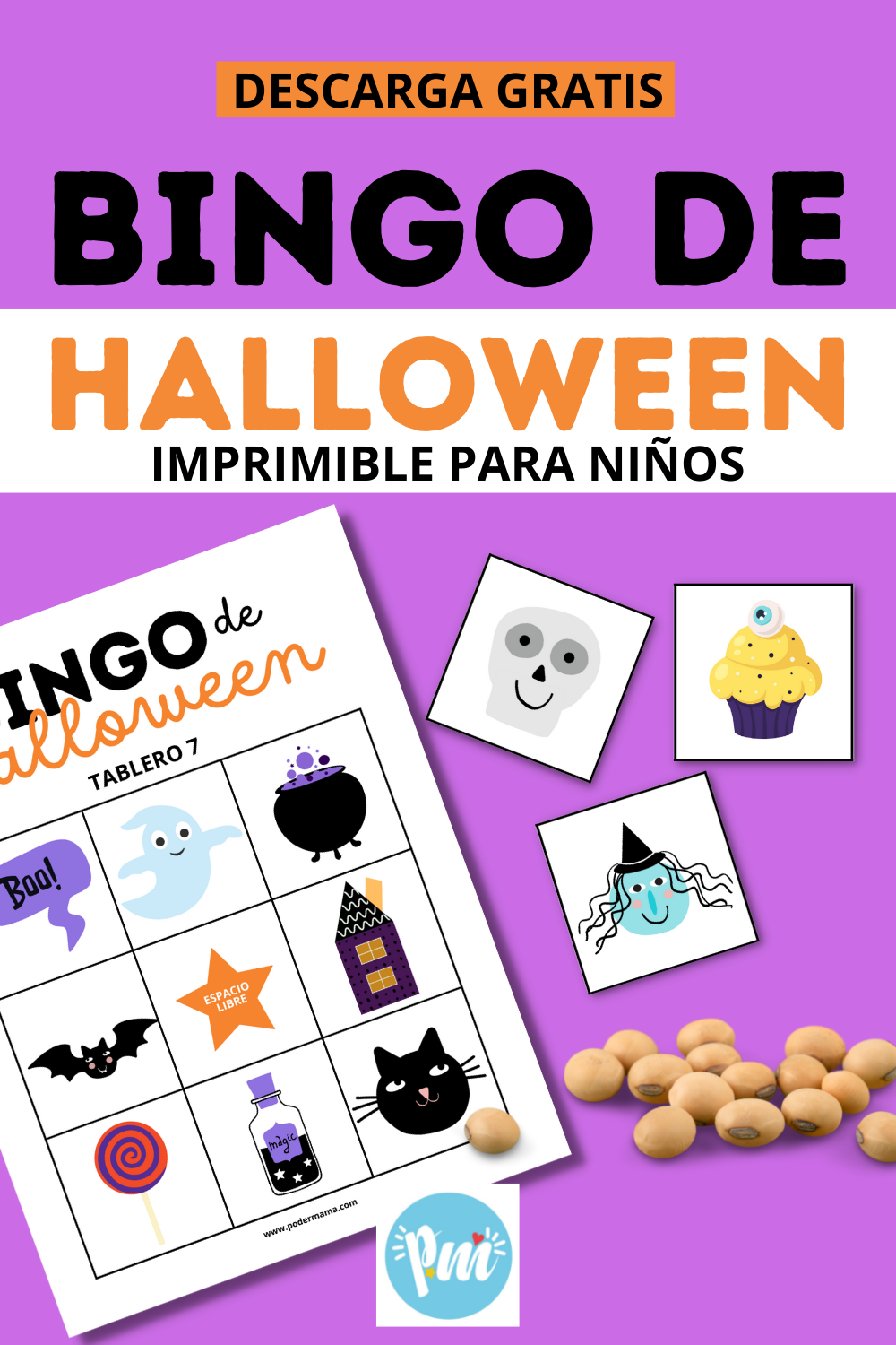 Bingo de Halloween imprimible para niños. - Poder Mamá