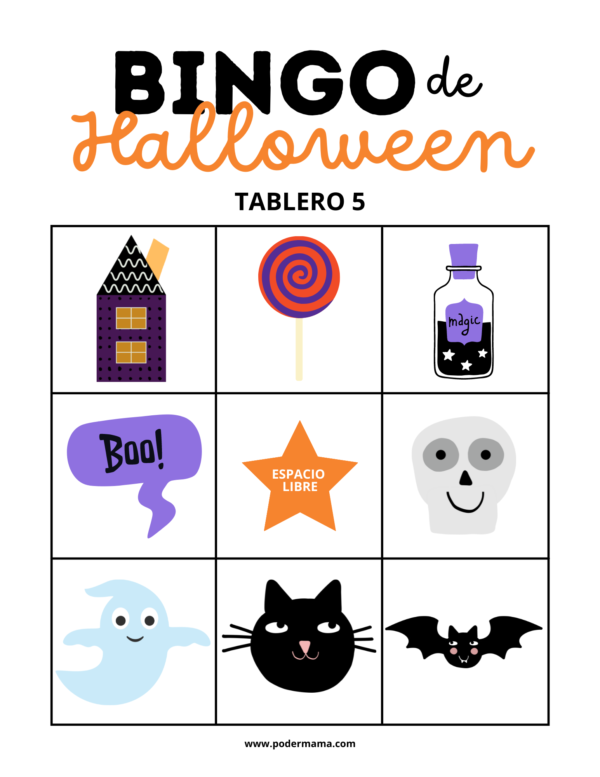 Bingo de Halloween imprimible para niños. - Poder Mamá