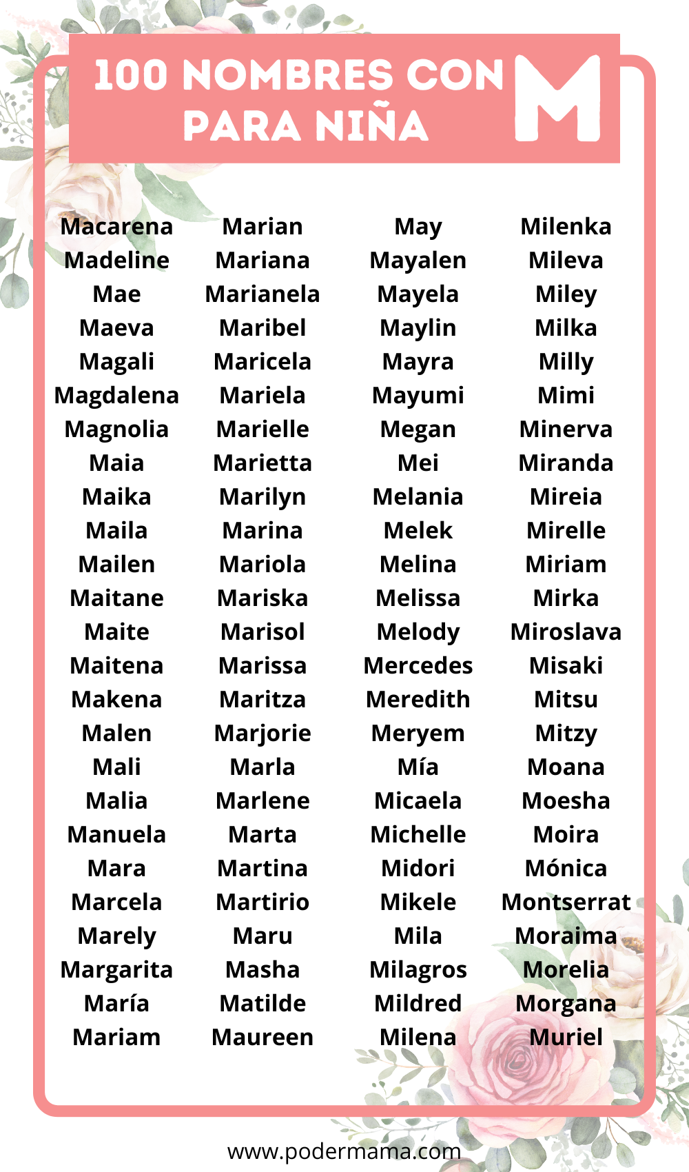 100 Nombres con M para niña, origen y significado - Poder Mamá