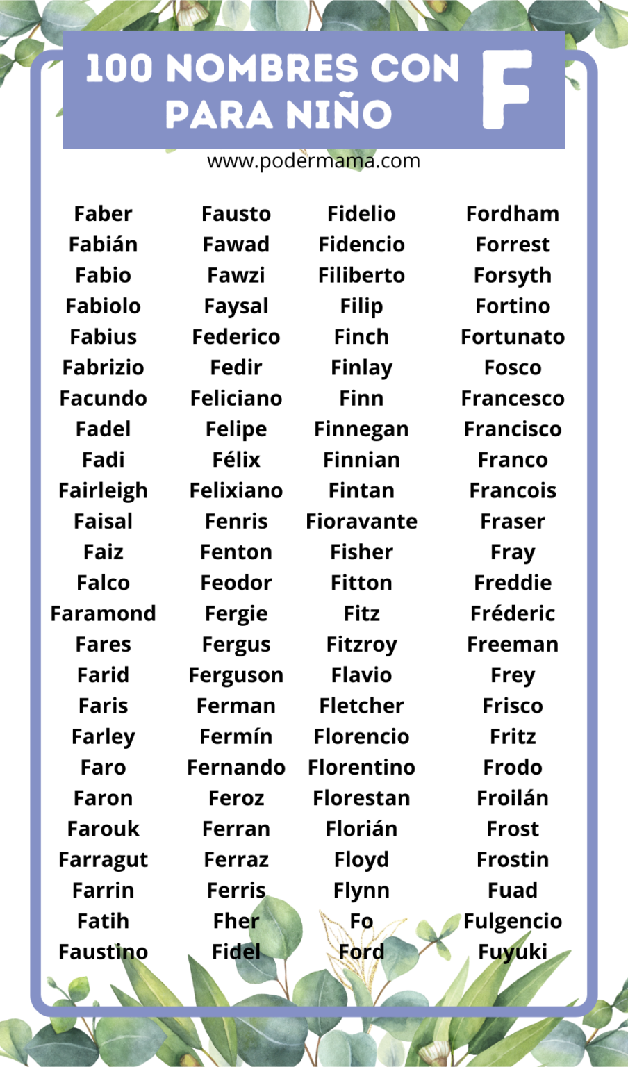 100 Nombres para niño con F, origen y significado. - Poder Mamá